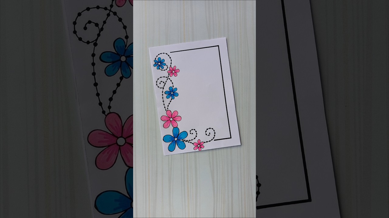 Colorful Side Border with Blue & Pink Flowers/6 easy border design/Project/Priyanka Gunwal #shorts