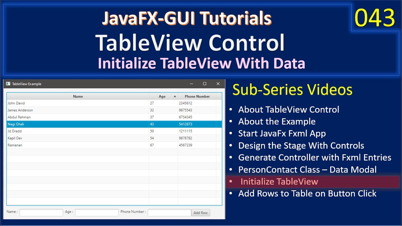 TableView | Part 7 - Initialize TableView | JavaFx GUI Tutorial #43