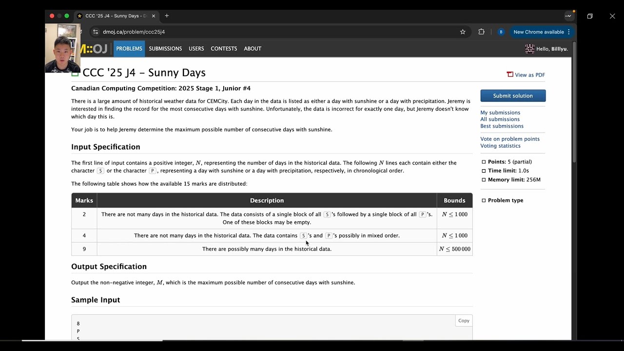 2025 CCC J4: “Sunny Days” Solutions in Python & C++ | Canadian Computing Competition