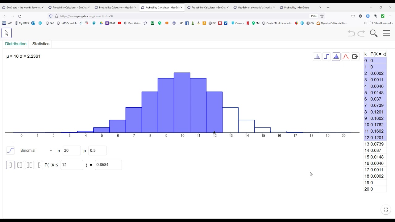 Statistics 2.15.5Probability & Statistics Calculator in GeoGebra