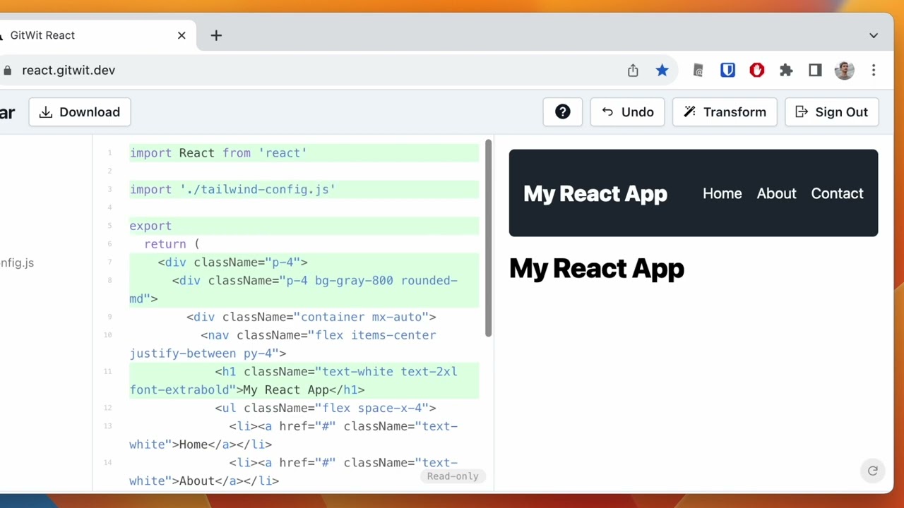 Build a React navbar with GitWit