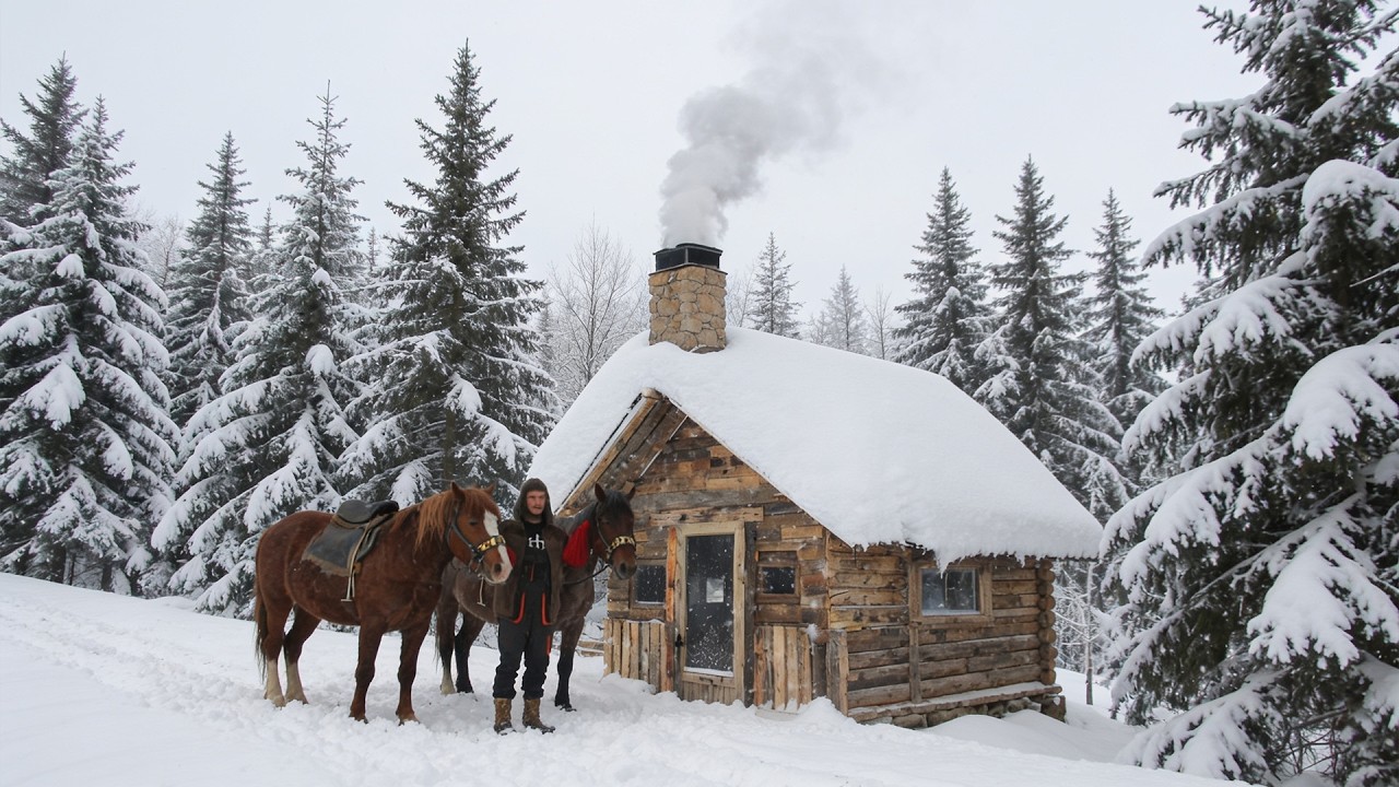 I Built a Cabin and Horse Stable Alone in the Mountains | 365-Day Survival