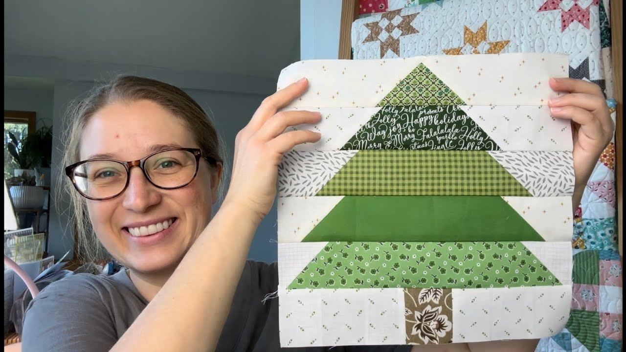 Evergreen Quilt Block tutorial, Stitch and flip corners, tree quilt block tutorial