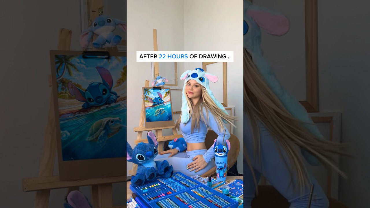 DRAWING, BUT I CAN ONLY USE ART SUPPLIES WITH STITCH💙 DID YOU FIND HIDDEN FLOWER?🌺 #stitch #art
