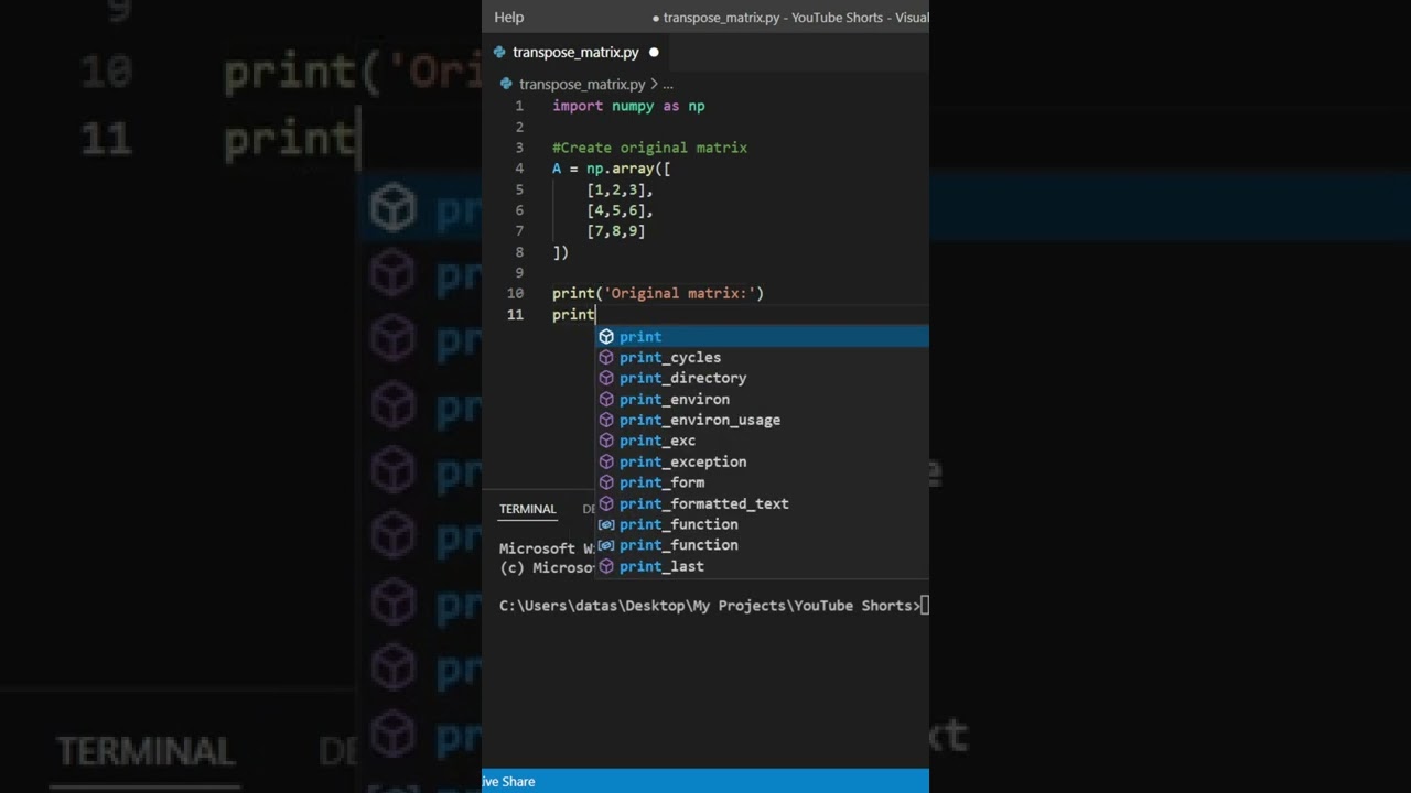 Transpose Matrix using Python #shorts