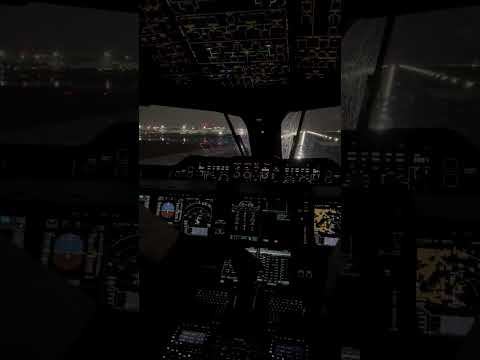 Night Departure in the Airbus A350 Cockpit | Rainy Runway View | Rainy Night Flight Departure