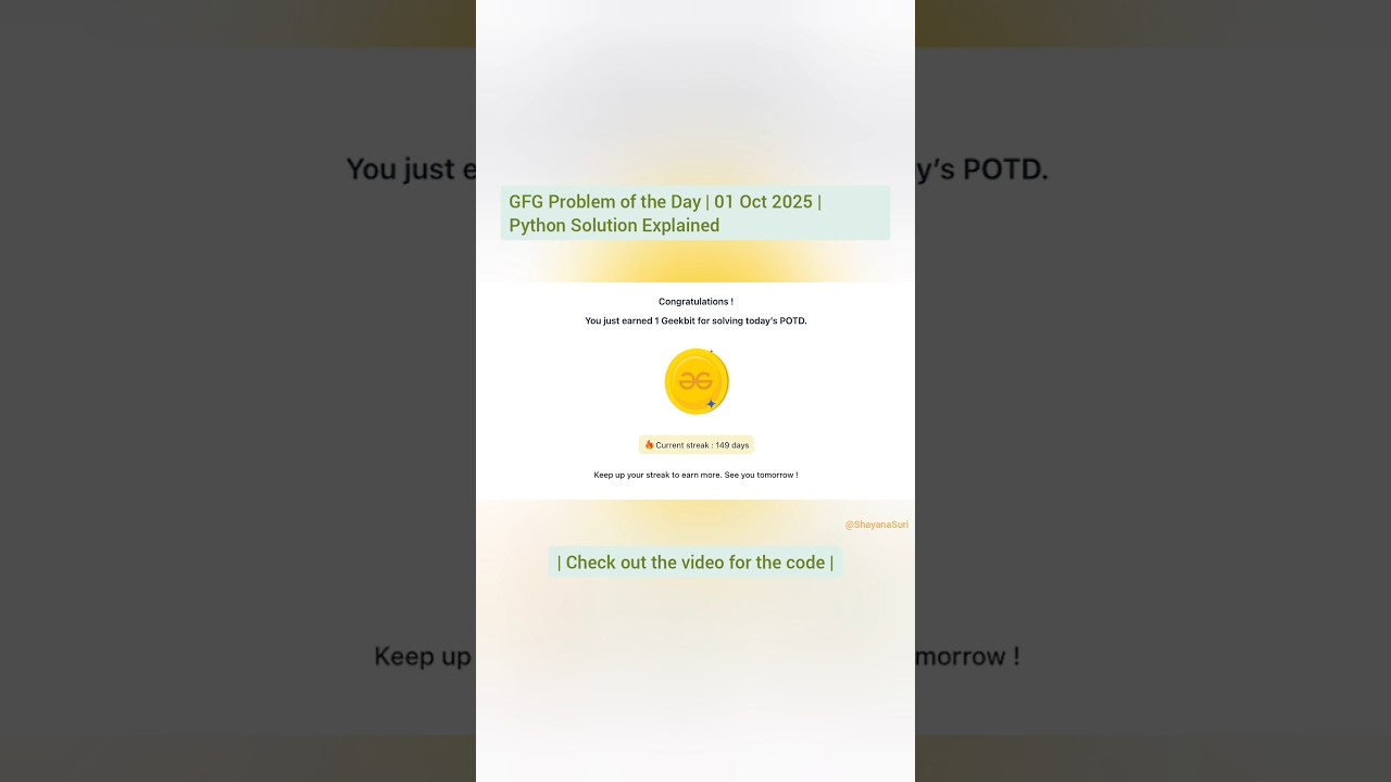 GFG Problem of the Day | 01 Oct 2025 | Python Solution Explained #dsa #coding #geeksforgeeks