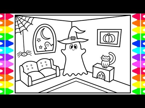 How to Draw a Cute Halloween Ghost for Kids ๐ป๐ค๐Halloween Ghost Drawing and Coloring Page for Kids