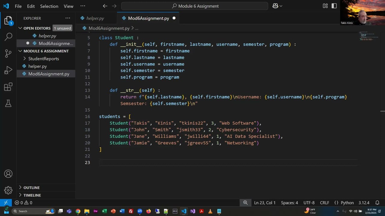 Python Programming - Module 6 Assignment - Coding a Student Report Generator - Spring 2025