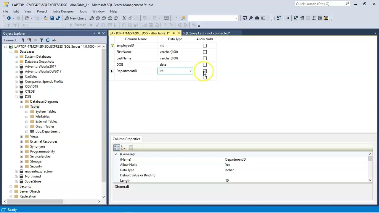 Create Tables in MS SQL Server using Graphical User Interface (GUI)
