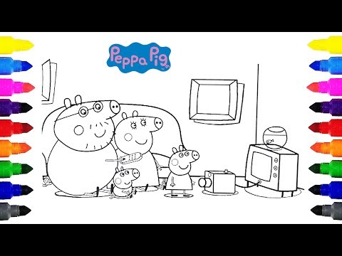 Peppa Pig Watching TV Coloring Pages for Kids