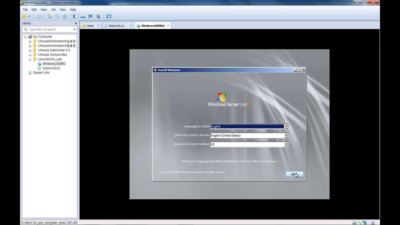 Windows 2008 R2 Installation on VMware Workstation