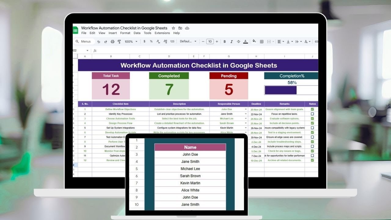 Workflow Automation Checklist in Google Sheets