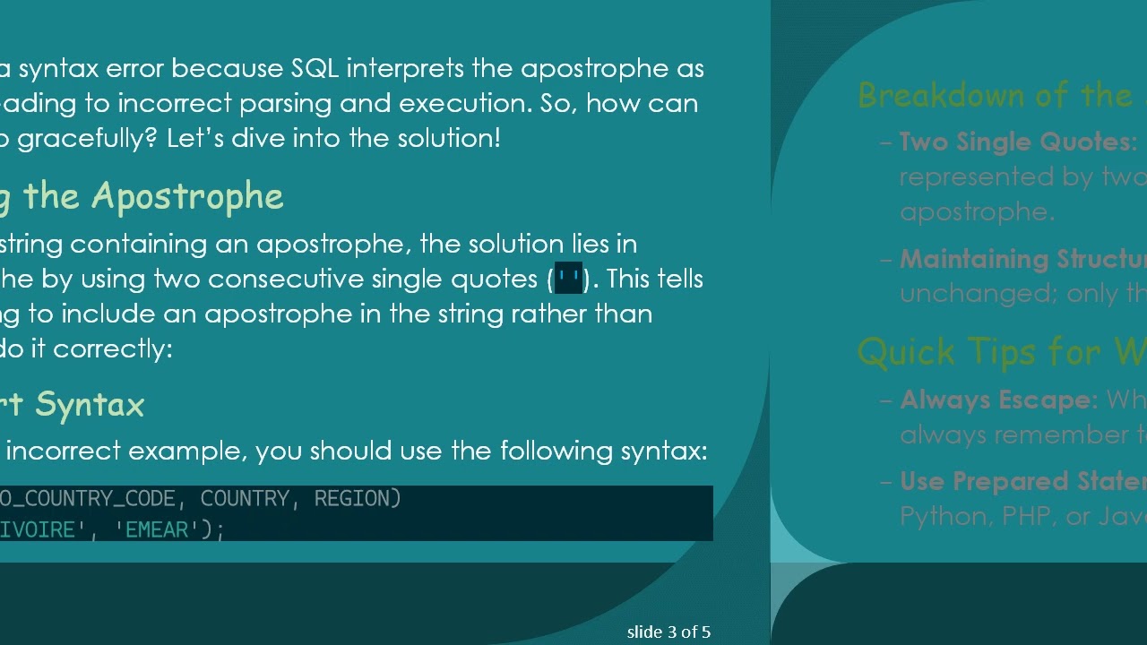 How to Insert a String Containing an Apostrophe in SQL Without Errors