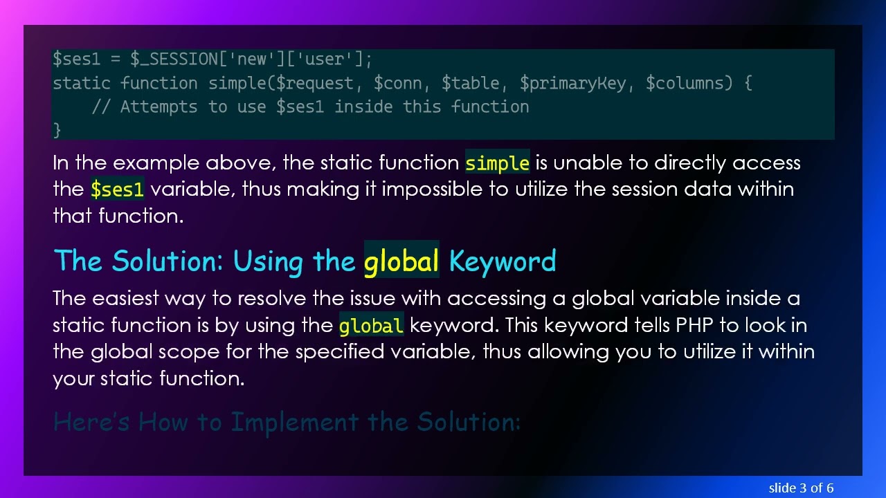 How to Pass a Global Variable Inside a PHP Static Function