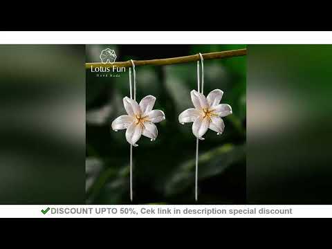 REVIEW Lotus Fun 18K Gold Lily Flower Dangle Earrings Real 925 Sterling Silver Handmade Designer Fin