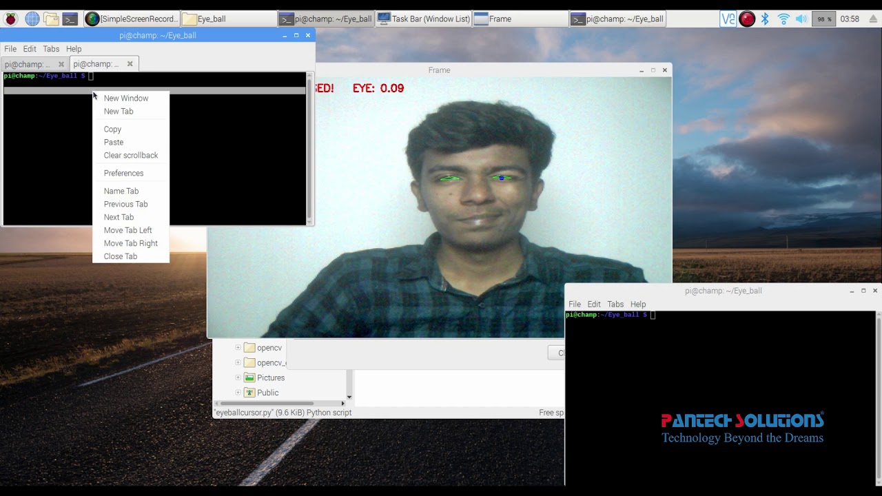 Eye  Ball Cursor using  Raspberry Pi with Open CV python