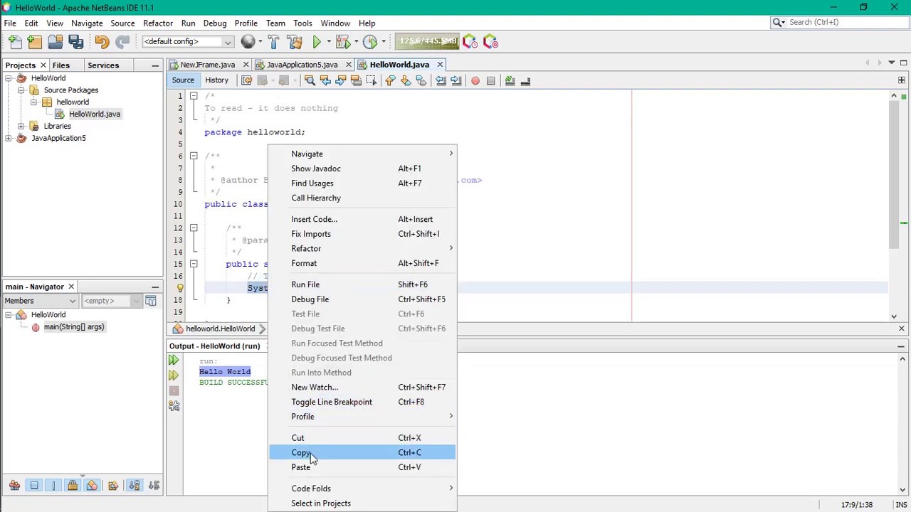 Hello World (Beginner Program) using Java and Netbeans 11
