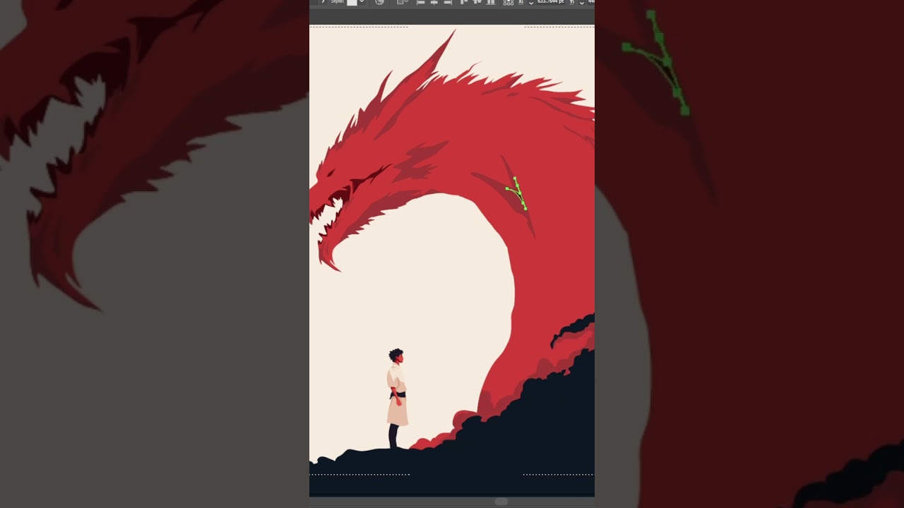 A lone sorcerer faces the wrath of a fire dragon. Vector illustration. #vectorart #digitalart