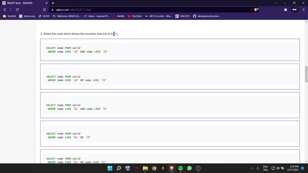 SQLZOO SQL tutorial Episode 1: Select basics