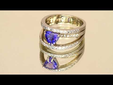 14kt White Gold Tanzanite Trilliant and Diamond Rin