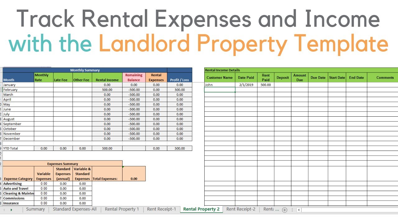 Landlord template demo, Track rental property in excel