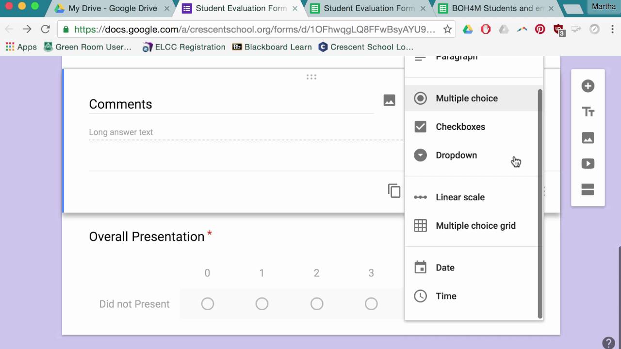 Google Forms for Student Evaluation Short