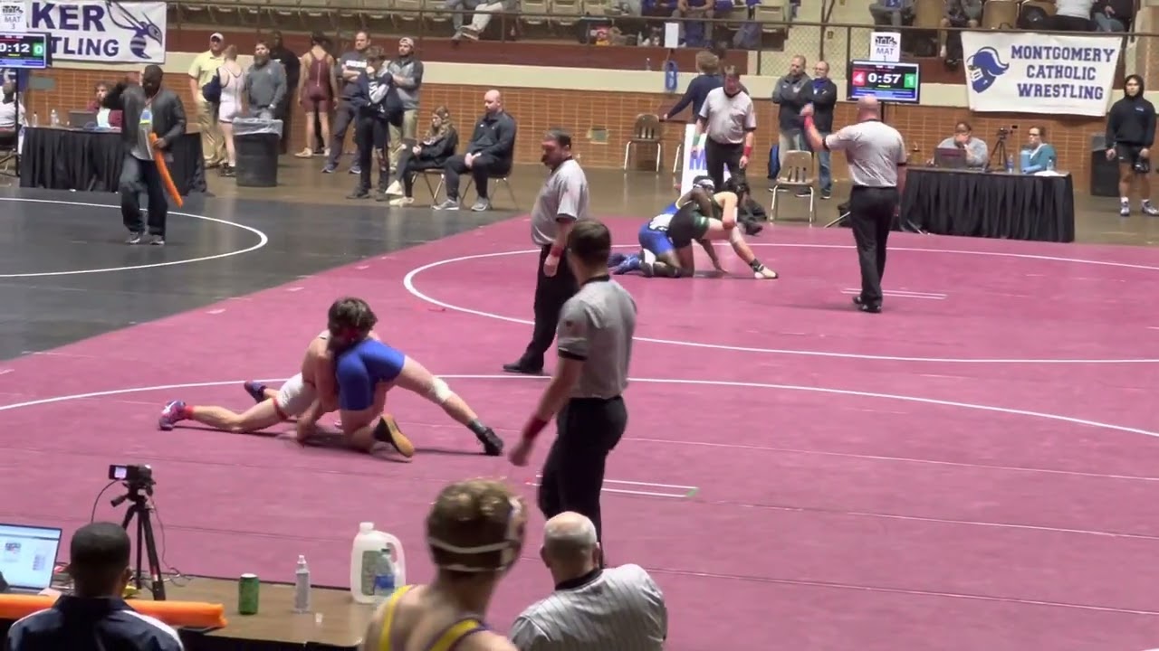 Saks High wrestler Ayden Van Hoose cheats by grabbing the balls of Houston Academy wrestler!