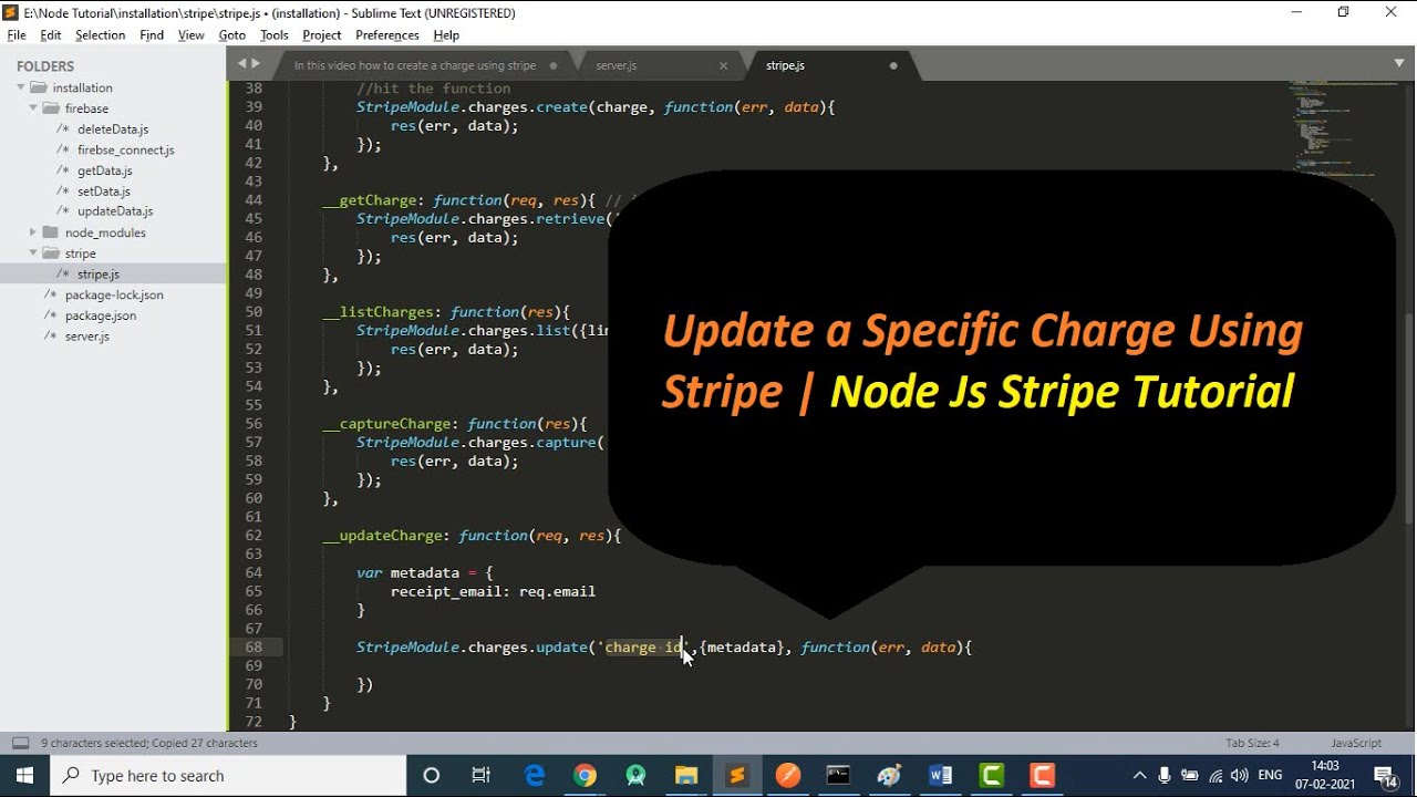 Node Js | How to update a specific charge in stripe using Node Js | Stripe Tutorial