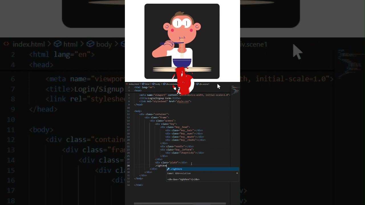 CSS Boy Eating Noodles Loading Animation | HTML CSS JavaScript | #shorts #viralshorts #coding
