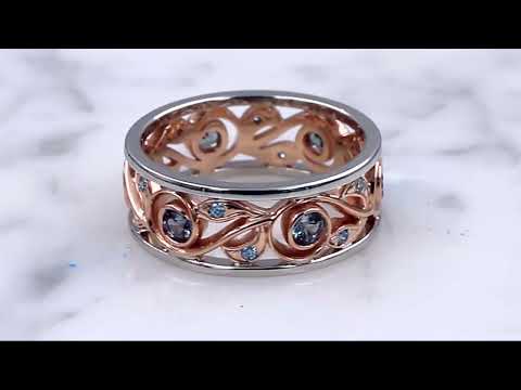 Vine and Leaf Diamond Wedding Band with Rails