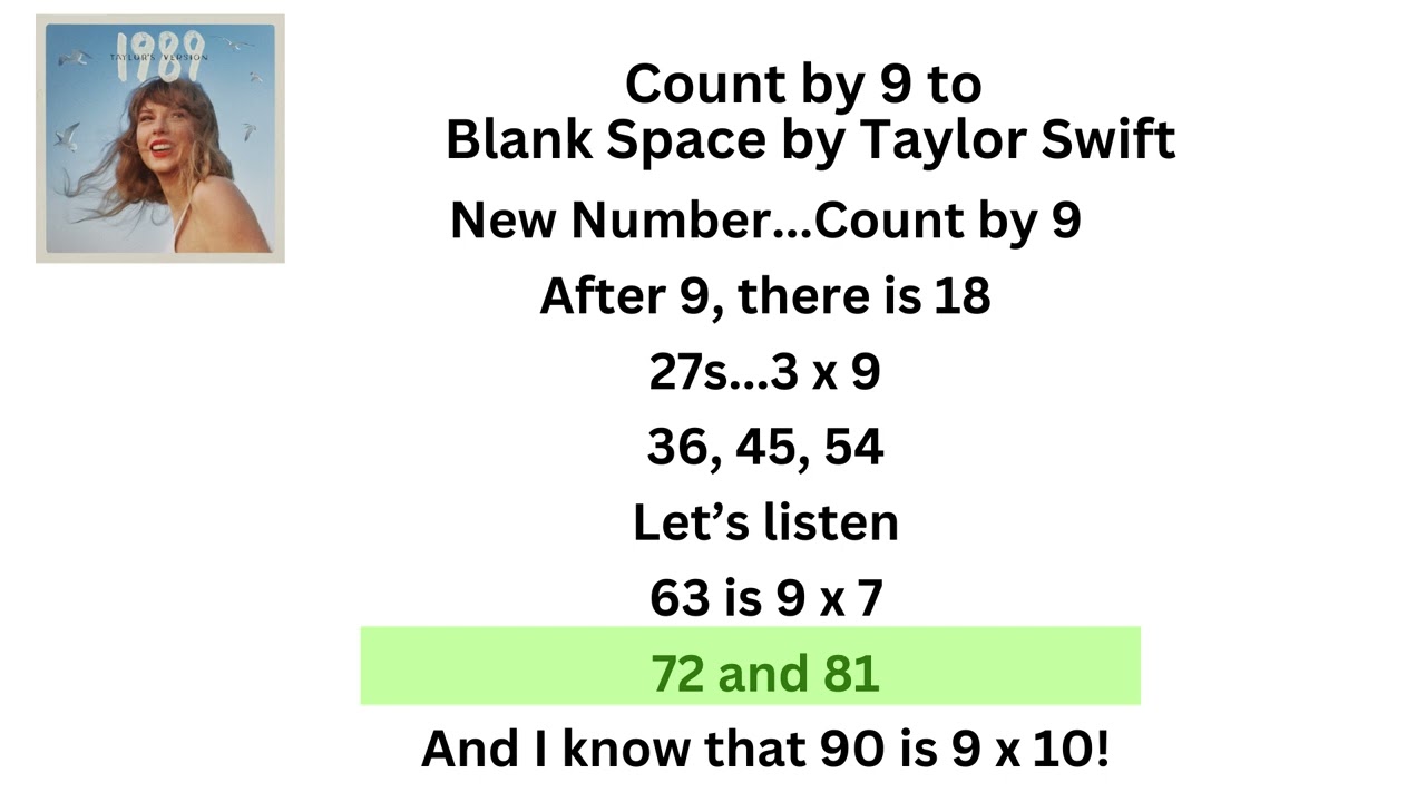 Count by 7, 8, 9 and 10 to Taylor Swift’s Blank Space