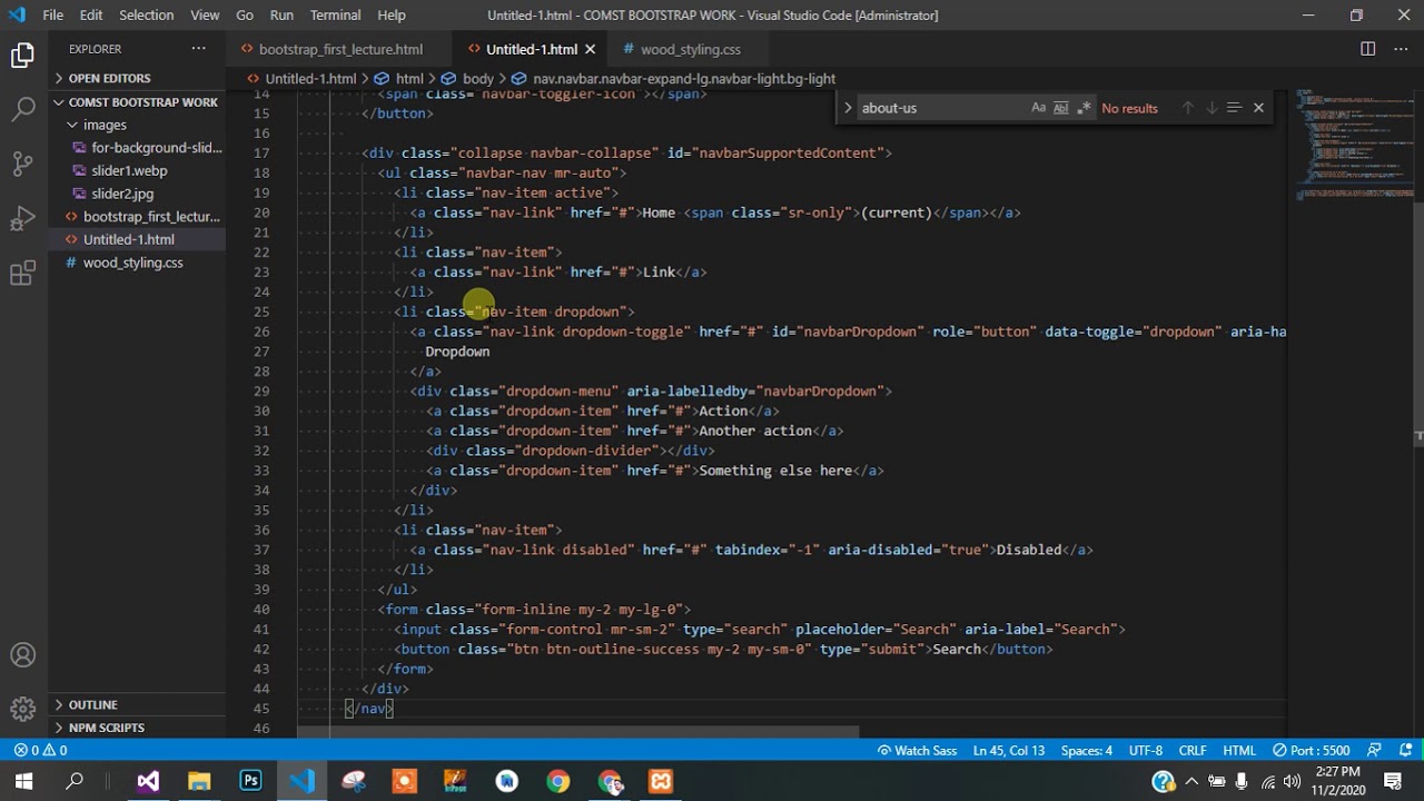 Introduction to Bootstrap 4 and how to implement in visual studio code