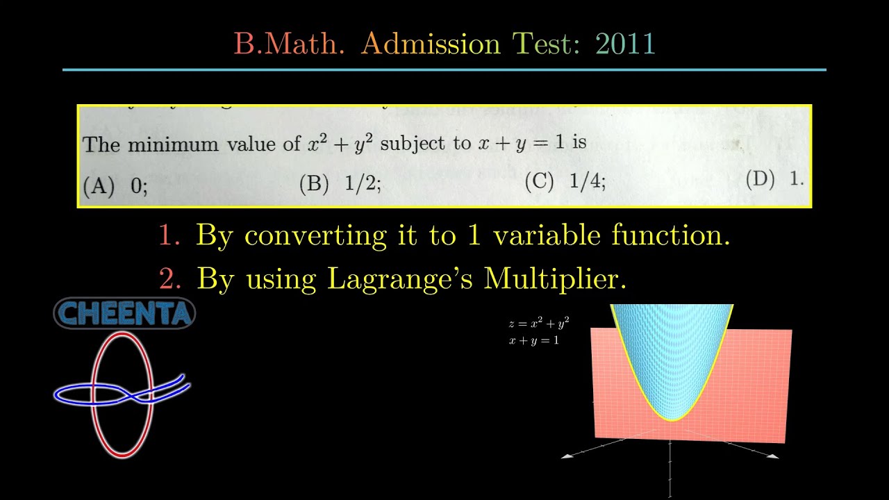 B.Math. 2011 problem- 9 | Minima of a surface subjected to a constrain