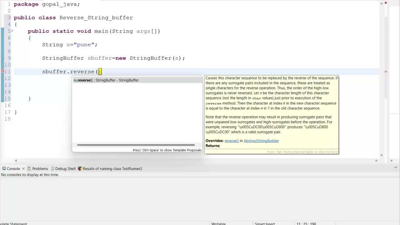 Write a program  to print reverse  of string using StringBuffer class