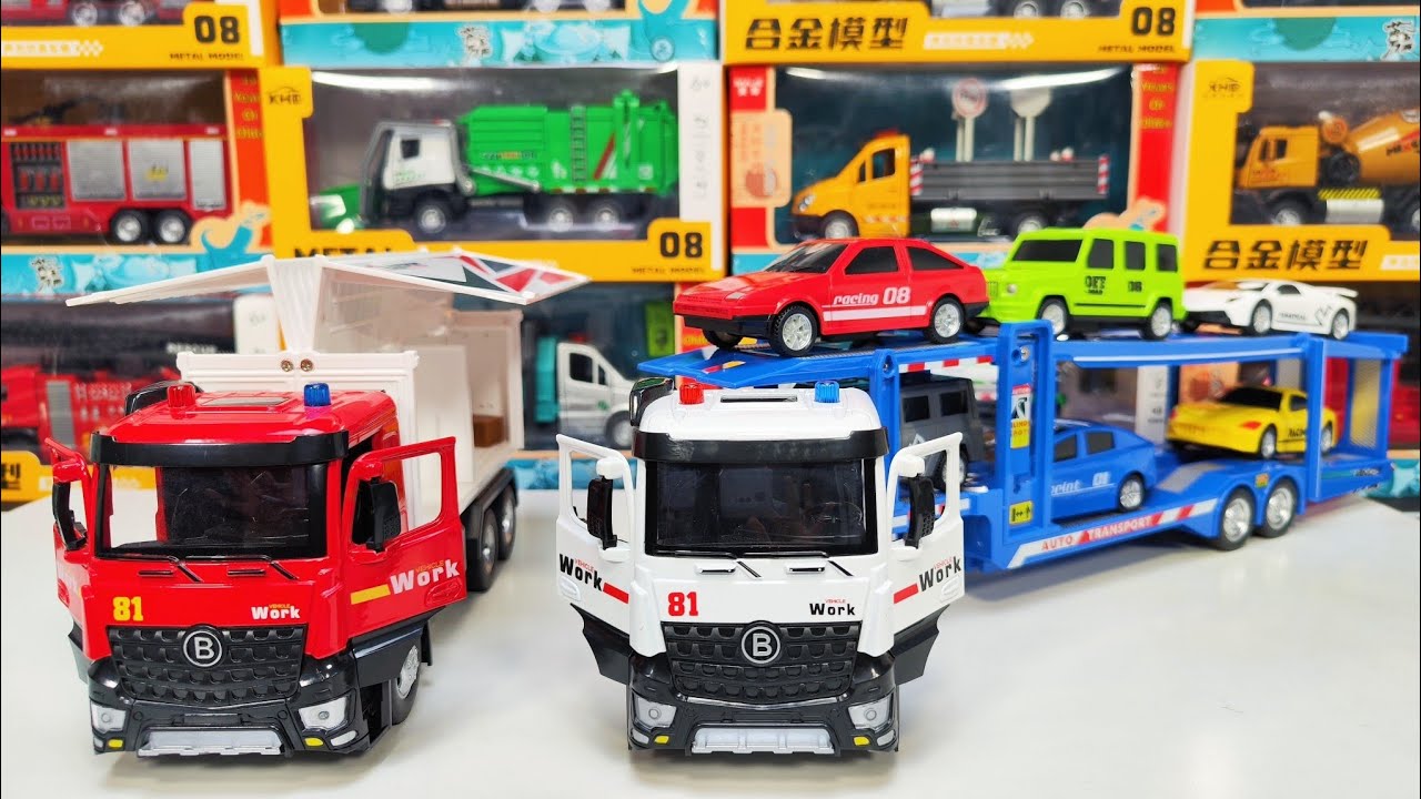 Satisfying Wing Box Truck and Car Carrier Trailer Truck Miniature Unboxing | Realistic Toy Truck