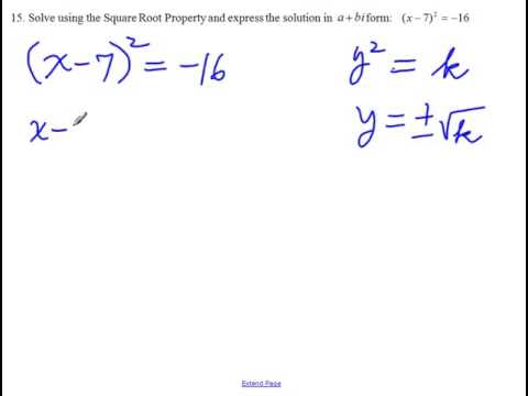MA 119 Final Review 15 Solve a quadratic equation using the Square Root Property