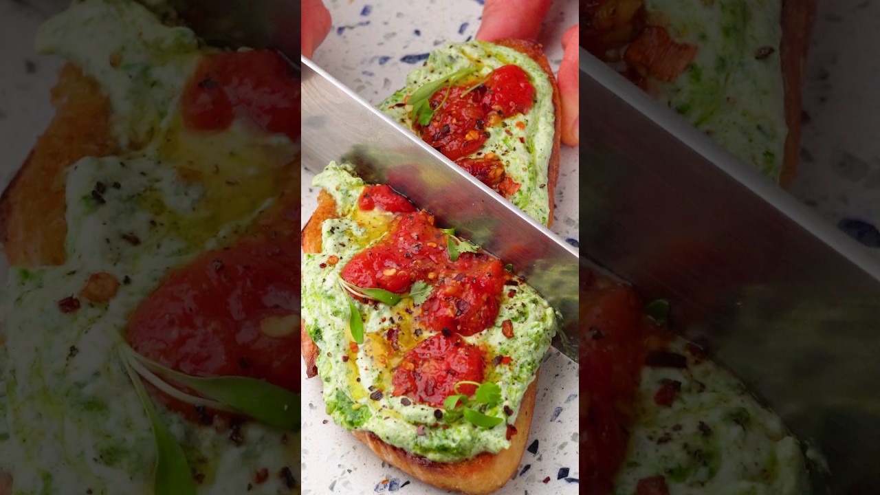 Garlicky Ricotta-Pesto #breakfastrecipe #pesto #toast #asmr