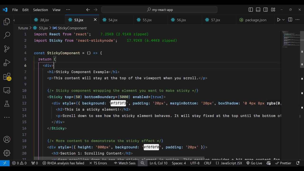 React.js Tutorial to Make Sticky Header on Scroll Using react-stickynode Library in JSX