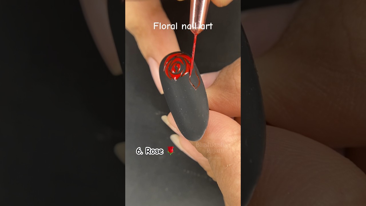 Floral nail art | Rose 🌹 | How to draw Rose flower | #flowernaildesign #floralnailart #rose