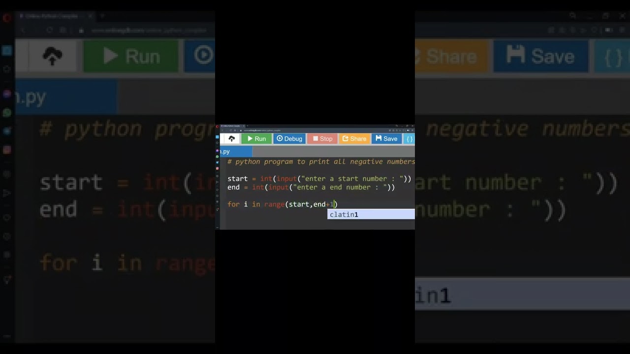 Python program to print all negative numbers in a range