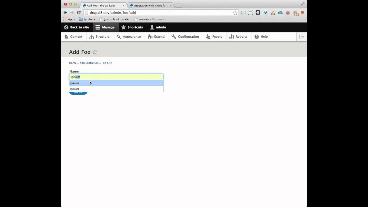 Drupal 8 Console generate:entity:content command Views Integration
