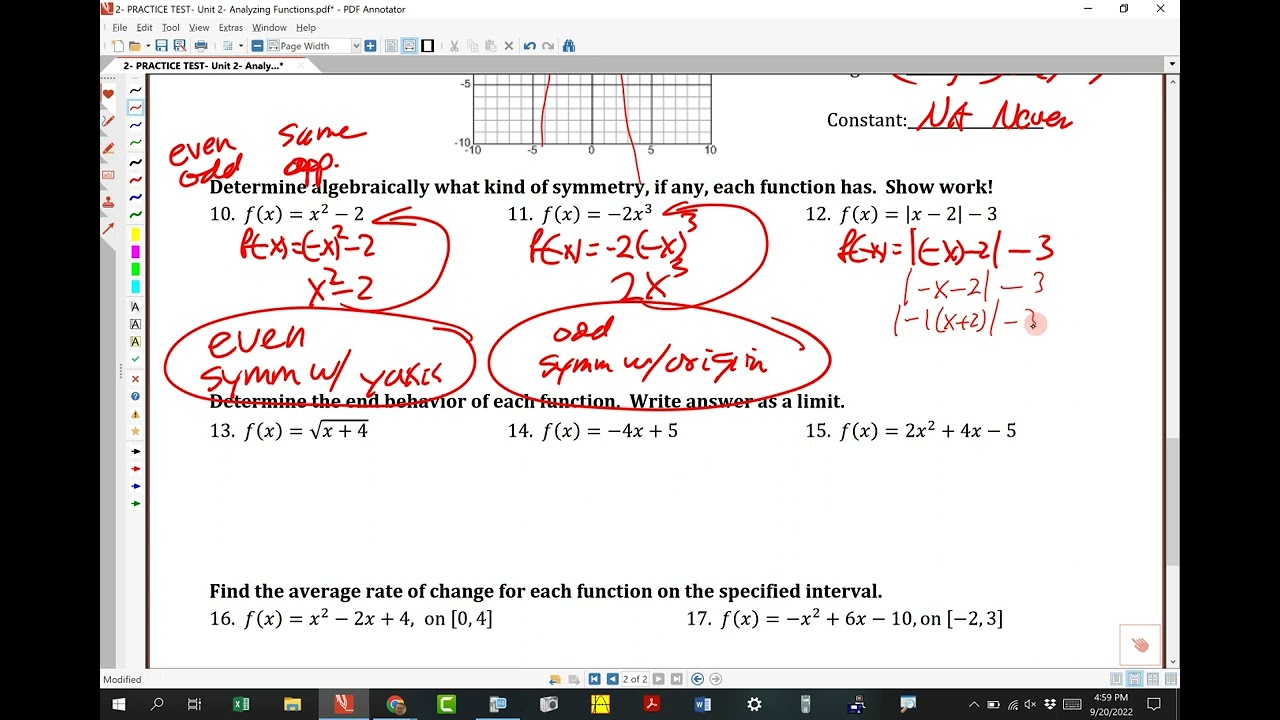 PRACTICE TEST Unit 2  Analyzing Functions