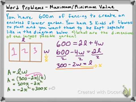 Word Problem - Maximum/Minimum Value