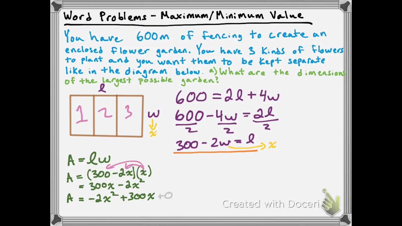 Word Problem - Maximum/Minimum Value