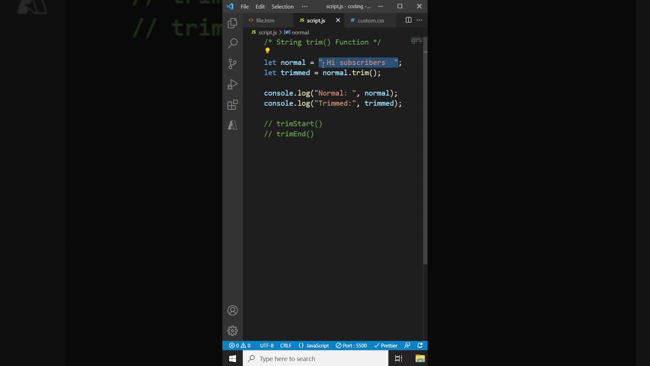 JavaScript String trim() method - JavaScript Tutorial for Beginners