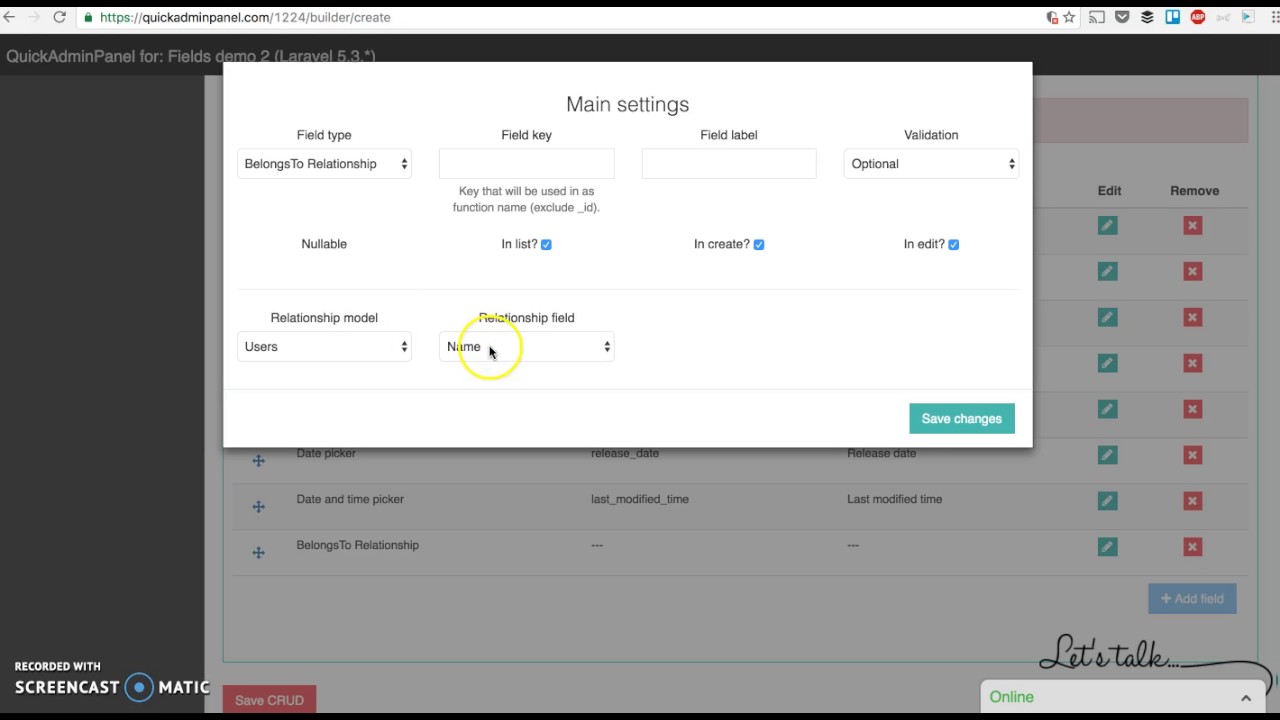 QuickAdminPanel Demo: Field Types