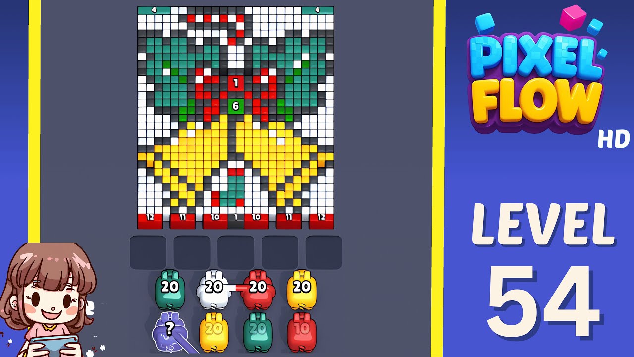 Pixel Flow Level 54 Solution Walkthrough