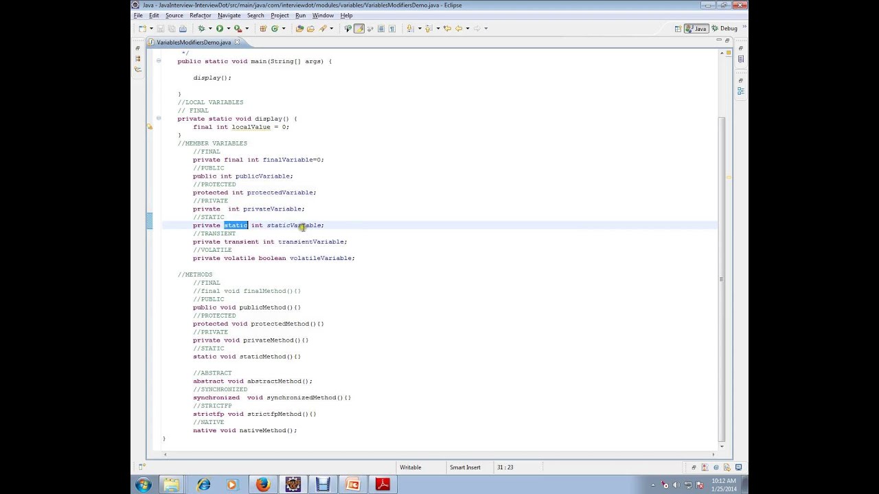 Different Types of Modifiers For Java Variables, Methods