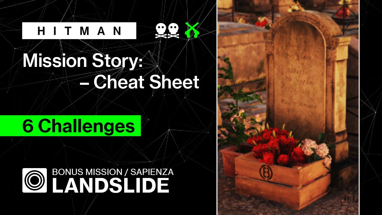 HITMAN WoA | Sapienza | Landslide - Mission Story: Cheat Sheet. 6 Challenges.